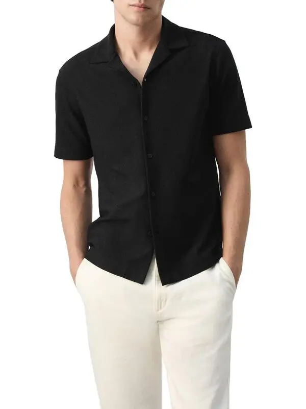 Mango Regular Fit Short Sleeve Textured Button-up Shirt - Black