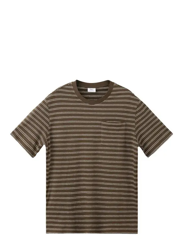 Mango Regular Fit Stripe Cotton & Linen T-shirt - Chocolate