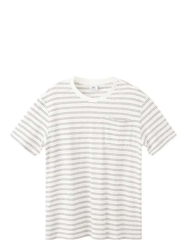 Mango Regular Fit Stripe Cotton & Linen T-shirt - Off White