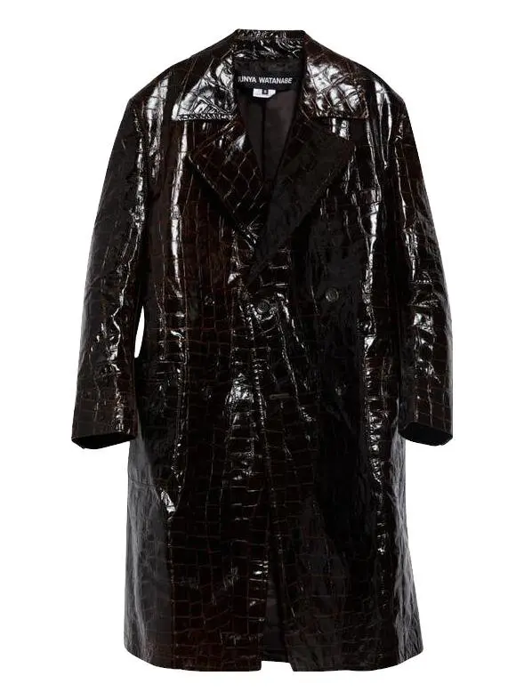 Junya Watanabe Croc Embossed Faux Leather Trench Coat - Brown