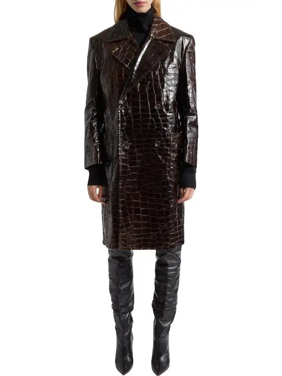 Junya Watanabe Croc Embossed Faux Leather Trench Coat - Brown