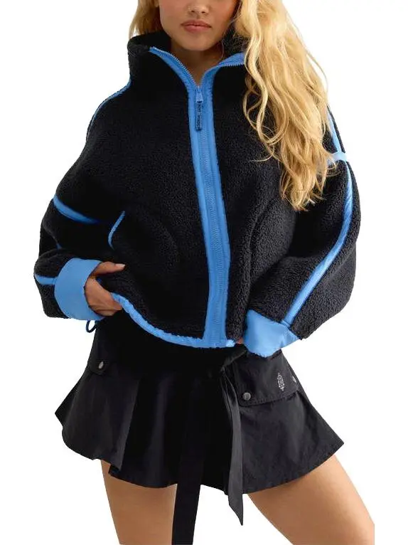 Free People Mountain High Fleece Jacket - Black Combo