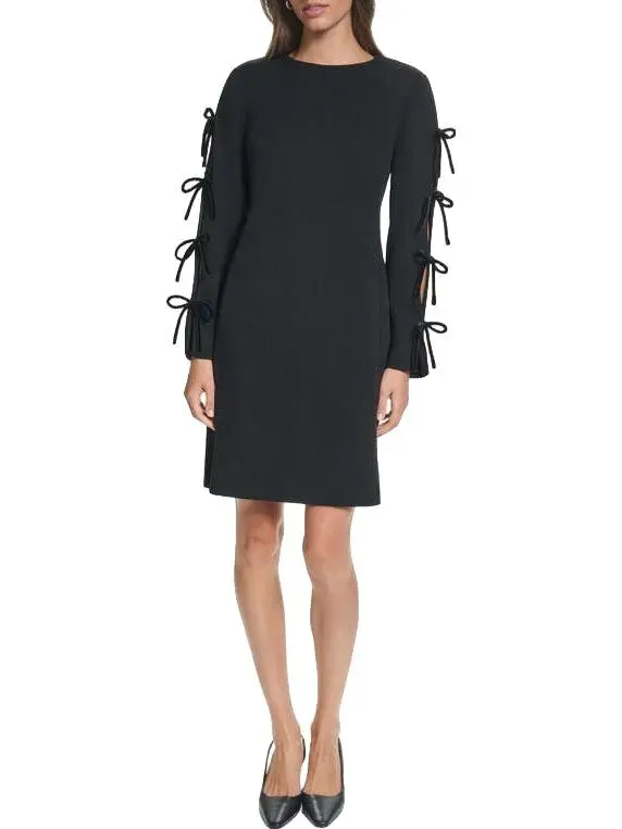 Karl Lagerfeld Paris Velvet Bow Scuba Crepe Sheath Dress - Black