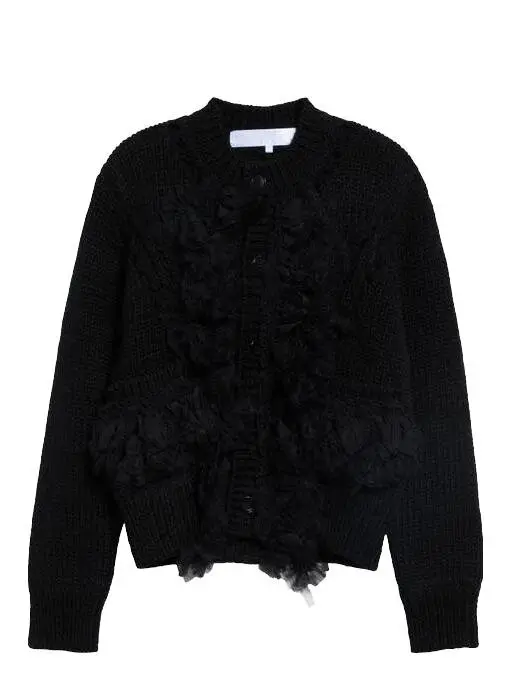 Tao Comme Des Garçons Ruffled Wool Blend Cardigan - Black