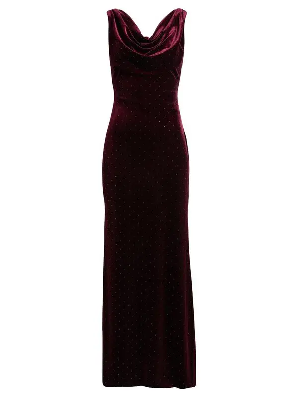 Eliza J Diamante Detail Cowl Neck Velvet Gown - Wine