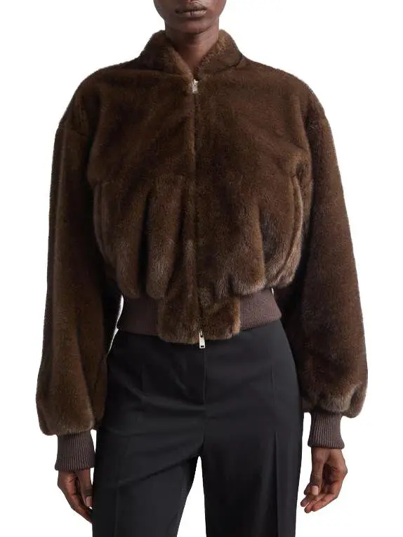 Stella McCartney Plush Faux Fur Bomber Jacket - Brown