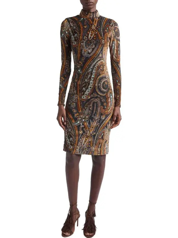 Etro Mock Neck Jersey Dress - Blue