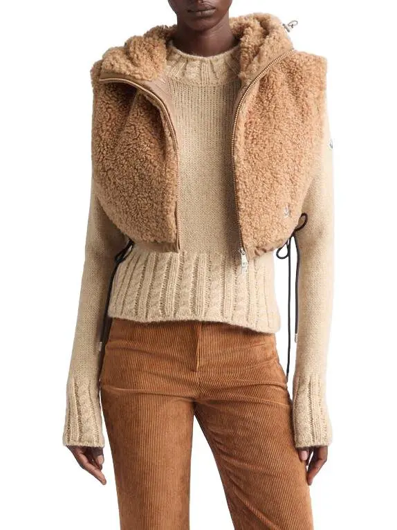 Moncler Hooded Faux Fur Bib - Beige