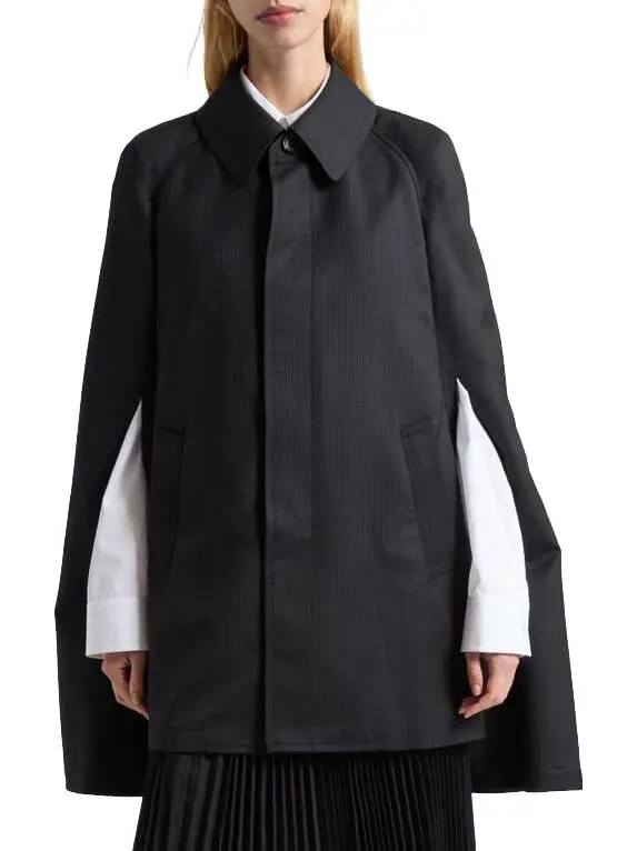 Junya Watanabe Striped Wool Cape - Black/white