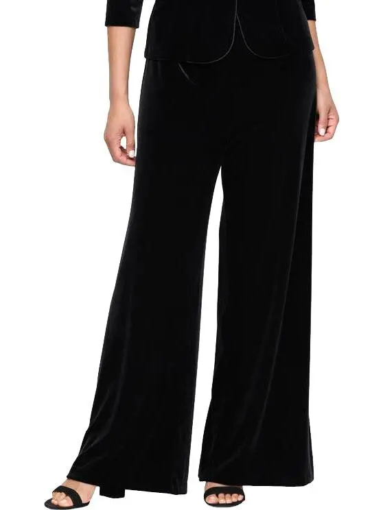 Alex Evenings Stretch Velvet Palazzo Pants - Black