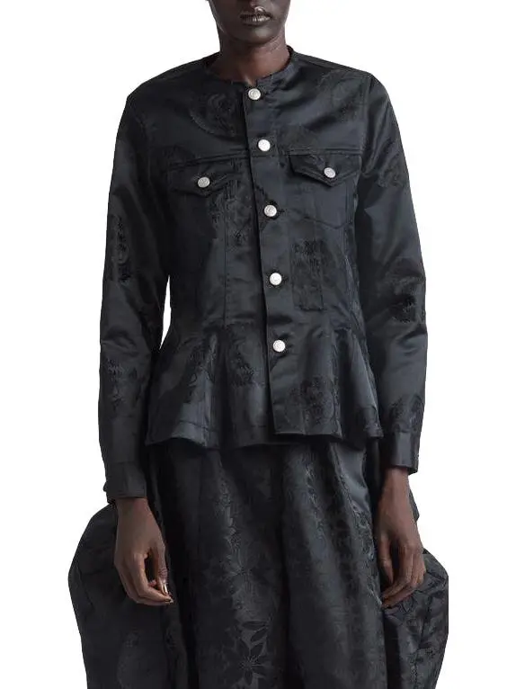 Comme Des Garçons Dragon Jacquard Peplum Jacket - Black