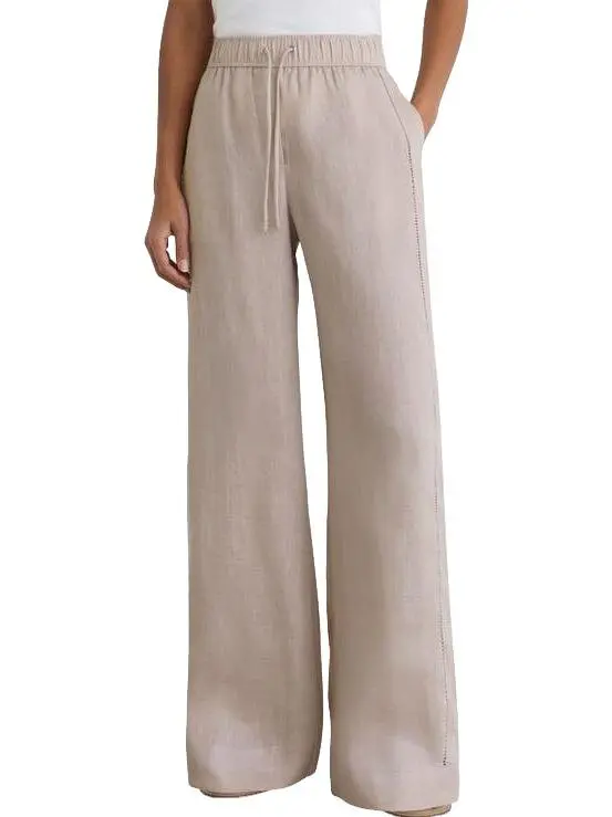 REISS Riley Ladder Stitch Wide Leg Linen Pants - Neutral