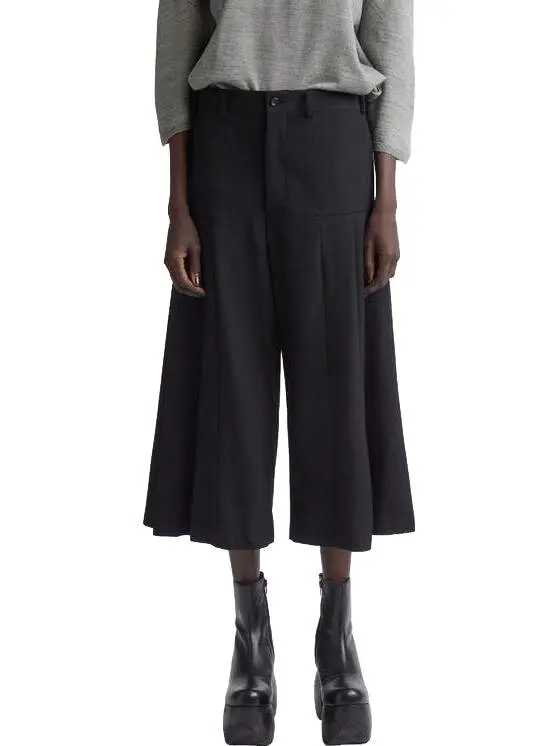 Comme Des Garçons Wool Gabardine Pleated Wide Leg Pants - Black
