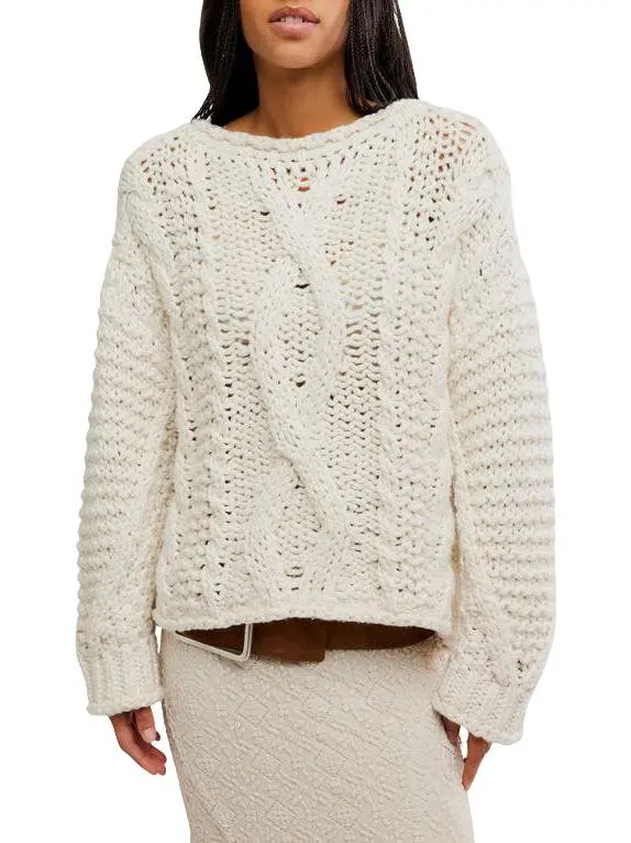 Free People Lola Oversize Stretch Cotton Cable Sweater - Tofu