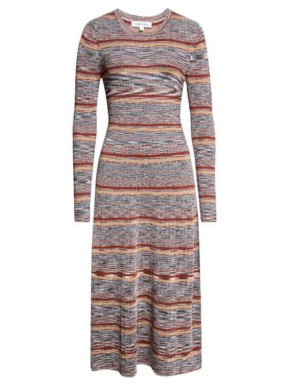 Veronica Beard Nami Stripe & Space Dye Long Sleeve Sweater Dress - Rust Multi