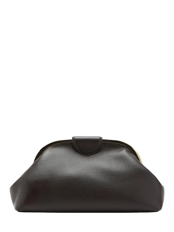 Mango Large Faux Leather Frame Clutch - Chocolate