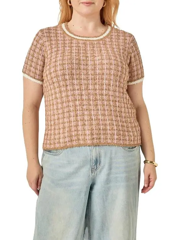 Endless Rose Check Knit Top - Camel/pink