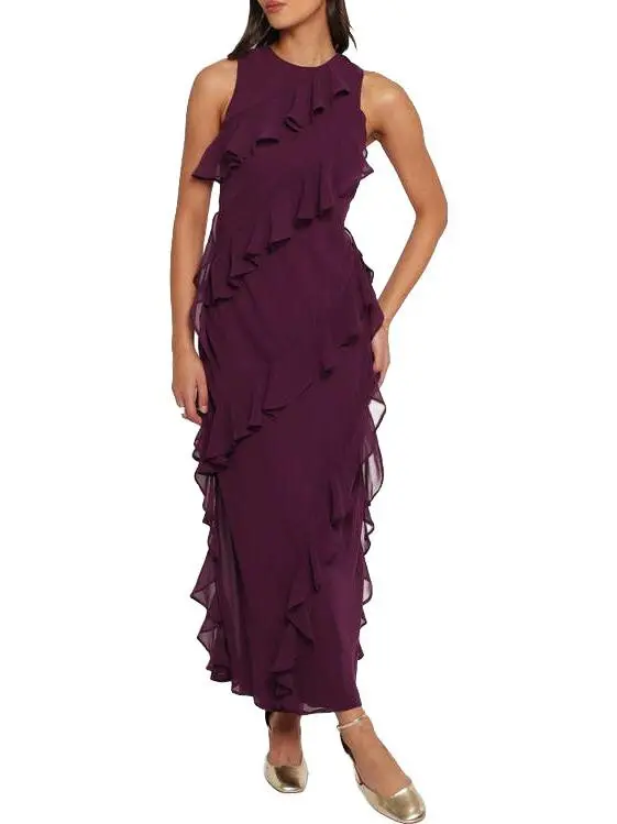 PETAL & PUP Oriella Ruffle Maxi Dress - Plum