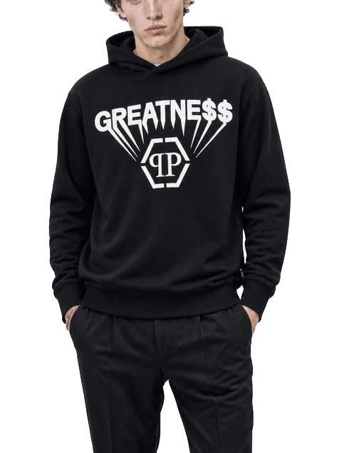 Philipp Plein Printed Fleece Hoodie Greatness - Black