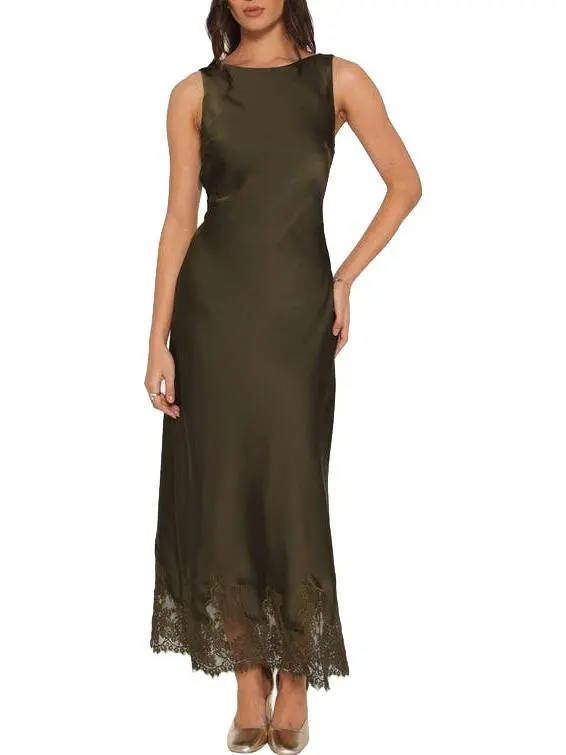 PETAL & PUP Honey Lace Hem Maxi Dress - Olive