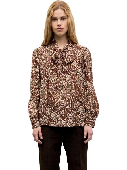 Gerard Darel Lisie Tie Neck Paisley Shirt - Caramel