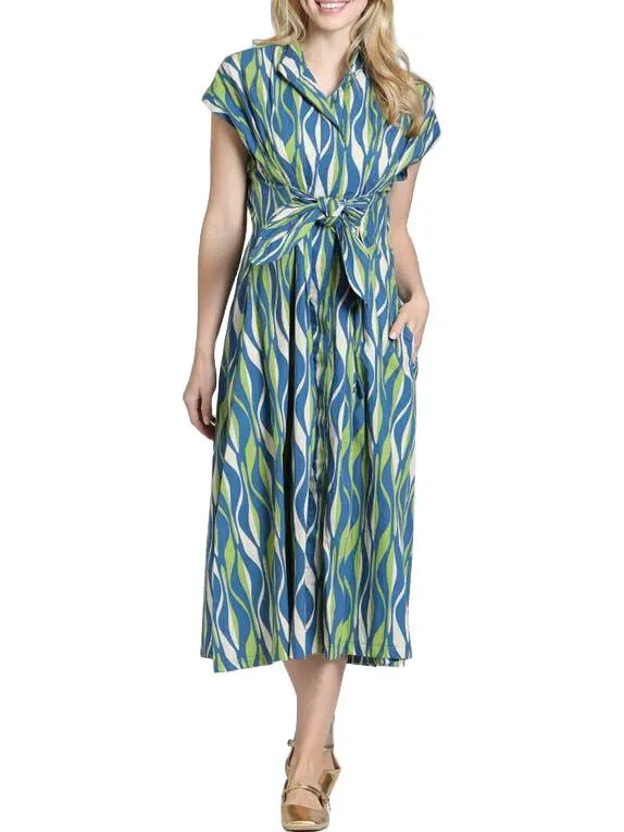APNY Tie Front Midi Dress - Juniper/marine Multi