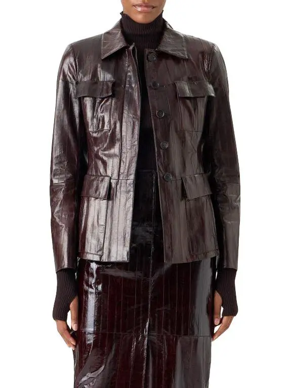 Akris Kimia Lacquered Leather Jacket - Coffee