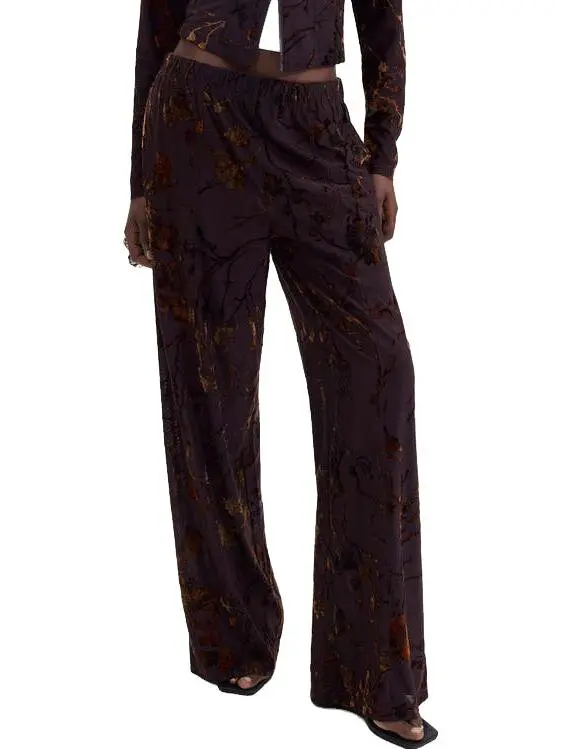 Desigual Burnout Floral Wide Leg Pants - Brown