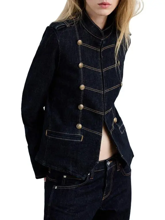Mango Candela Frog Fastening Denim Jacket - Open Blue