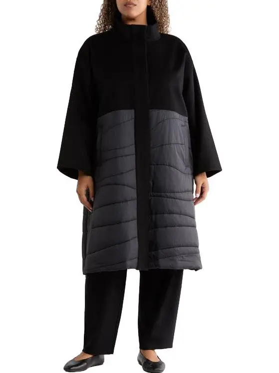 Eileen Fisher Stand Collar Recycled Nylon Coat - Black
