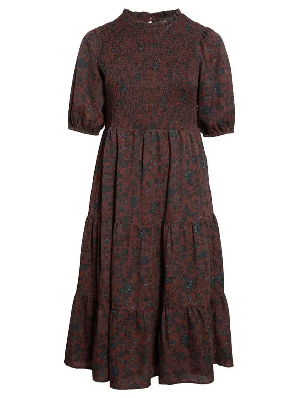 SUGARLIPS Kalida Beau Frazier Smocked Tiered Midi Dress - Chocolate