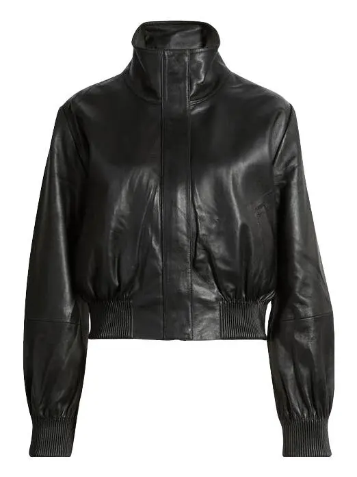 Nordstrom Funnel Neck Leather Bomber Jacket - Black