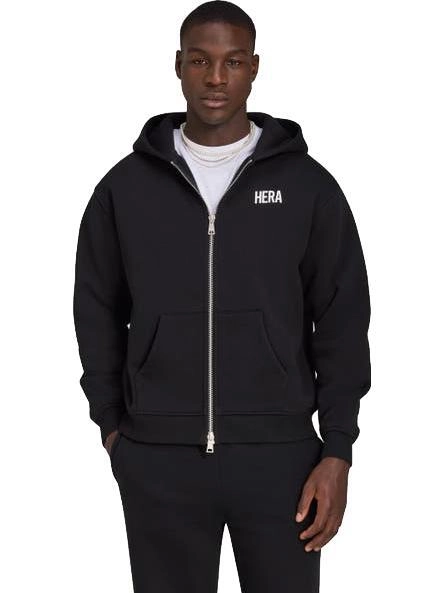 HERA Staple Relaxed Fit Zip Up Hoodie - Black