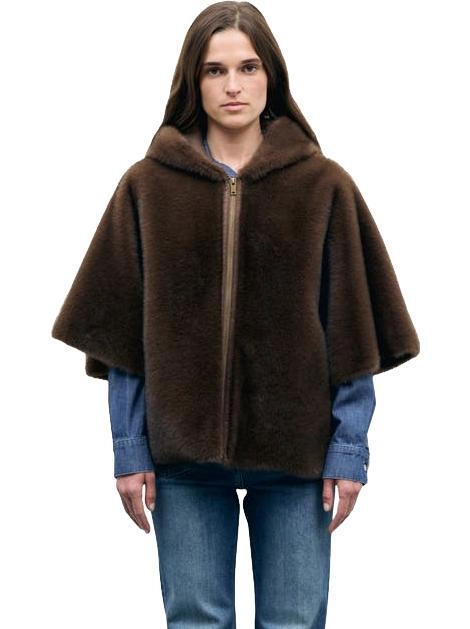 Gerard Darel Amel Faux Fur Hooded Cape - Cigar