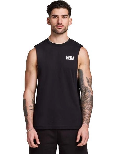 HERA Crew Neck Relaxed Fit Printed Vest - Black