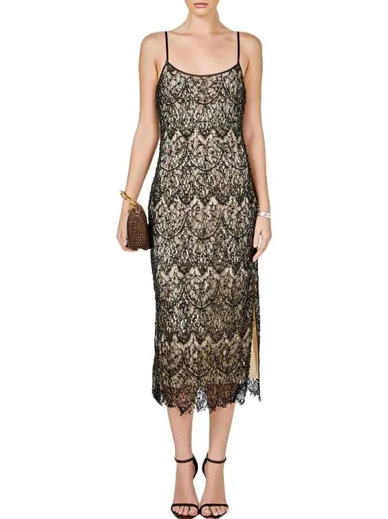 Endless Rose Beaded Sleeveless Midi Dress - Black/nude