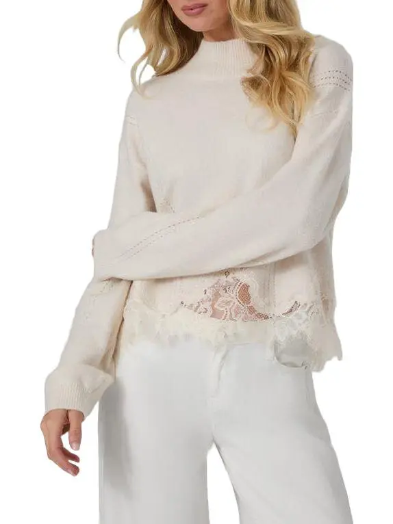 Guess Hayden Lace Hem Mock Neck Sweater - Silver