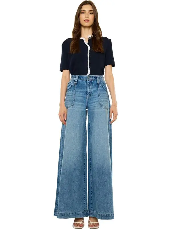 KANCAN Madelyn High Rise Endless Wide Flare Jeans - Medium Dark