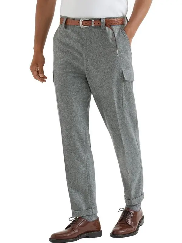 Brunello Cucinelli Virgin Wool Flannel Trousers With Cargo Pockets - Medium Grey