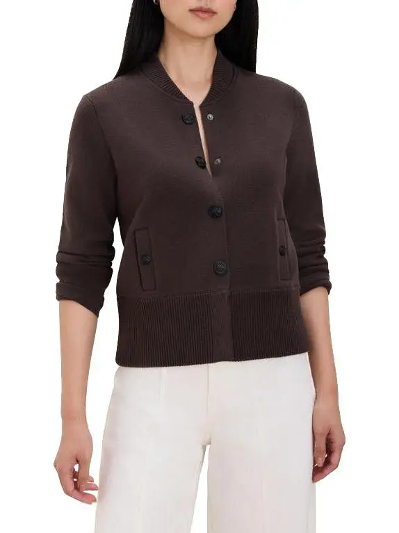 NIC+ZOE Cotton Blend Milano Knit Bomber Jacket - Java