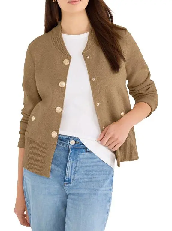 NIC+ZOE Cotton Blend Milano Knit Bomber Jacket - Oak