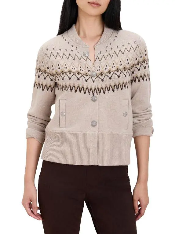NIC+ZOE Fair Isle Knit Bomber Jacket - Neutral Multi