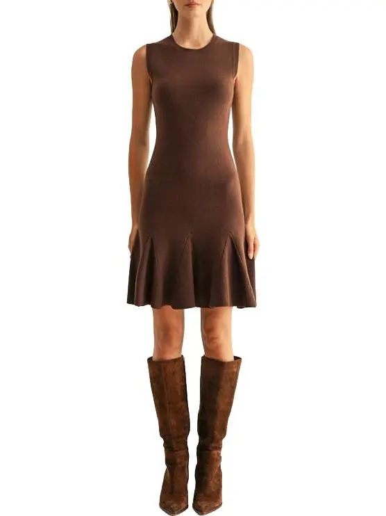 Adelyn Rae Gabrielle Flared Knit Minidress - Brown