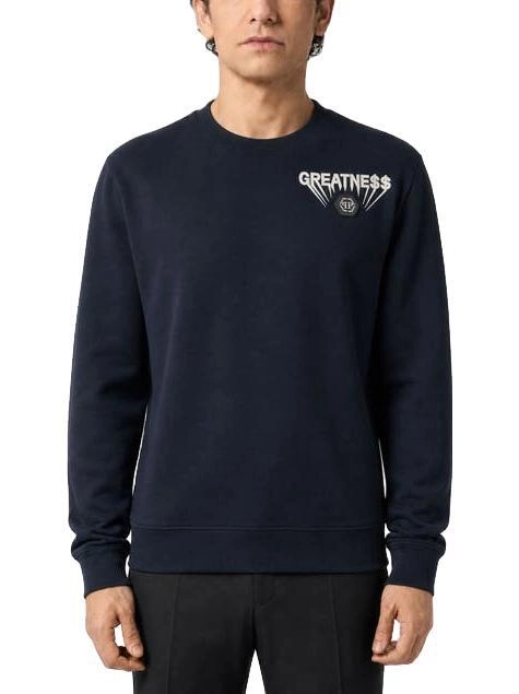 Philipp Plein Fleece Round Neck Sweatshirt Greatness - Navy