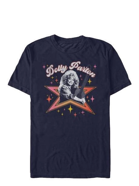 DOLLY PARTON Distressed Bright Star Short Sleeve T-shirt - Navy Blue