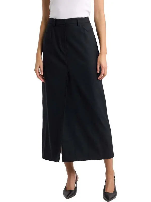 Theory Front Vent Wool Blend Maxi Skirt - Black