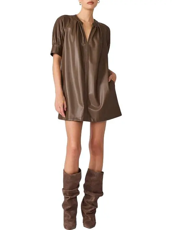 Steve Madden Sharleeen Puff Sleeve Faux Leather Shift Dress - Coco