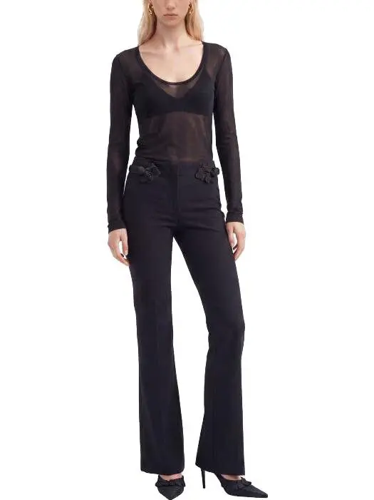NOCTURNE Sheer Knit Top - Black