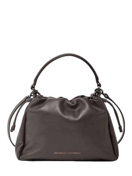 Brunello Cucinelli Mellow Small Bucket Bag In Soft Leather With Monili - Rust Brown