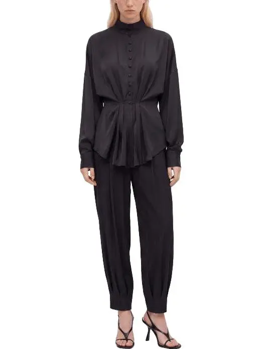 NOCTURNE Tie Detail Stand Collar Shirt - Black